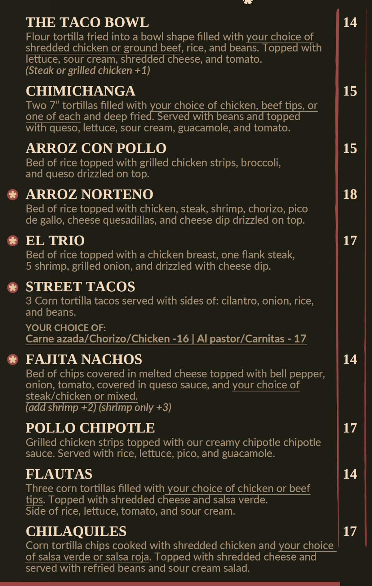 Our Delicous Dinner Menu - El Pitayo